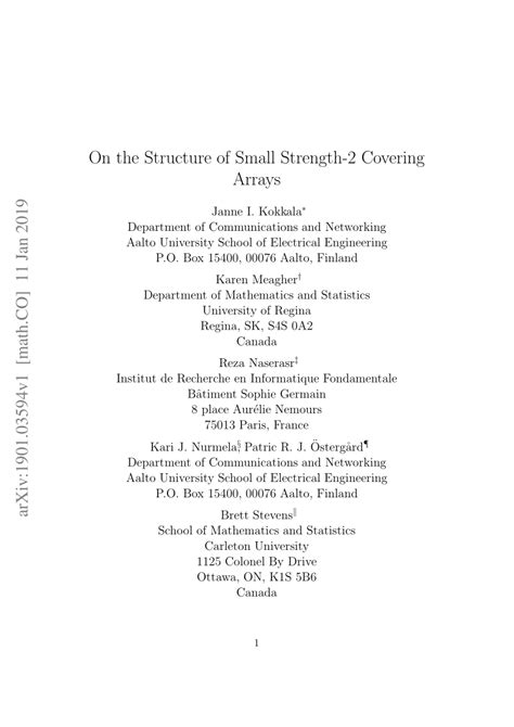 Pdf On The Structure Of Small Strength 2 Covering Arrays