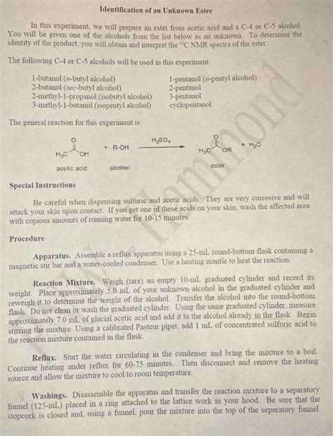 Solved In This Experiment We Will Prepare An Ester From Chegg Com