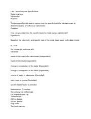 Determining Specific Heat With Calorimetry Lab Exploration Course Hero