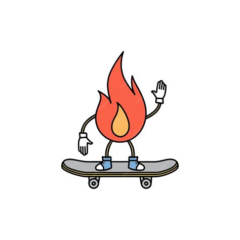 Illustration Of Fire Flame Mascot Playing Skateboard Premium Ai