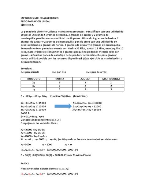 Metodo Simplex Algebraico Pdf Panes Conceptos Matemáticos