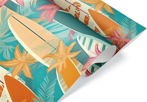 Retro Surf Thick T Wrap Tropical Surfing Wrapping Paper