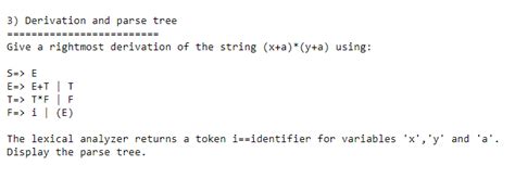 Solved Derivation And Parse Tree Chegg