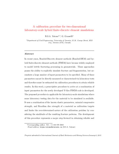 pdf a calibration procedure for two dimensional laboratory scale hybrid finite discrete