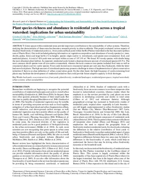 Pdf Plant Species Richness And Abundance In Residential Yards Across
