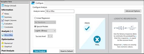 Stat Ease V230 Tutorials Logistic Regression Tools
