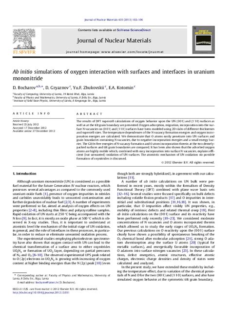Pdf Oxygen Interaction With Uranium Mononitride Surfaces