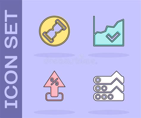 Set Graph Chart Diagram Old Hourglass With Sand Percent Up Arrow And Financial Growth