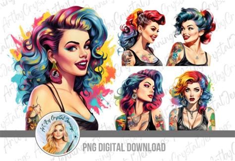 Beautiful Colorful Pin Up Girl Png Graphic By Artbycrystaljennings