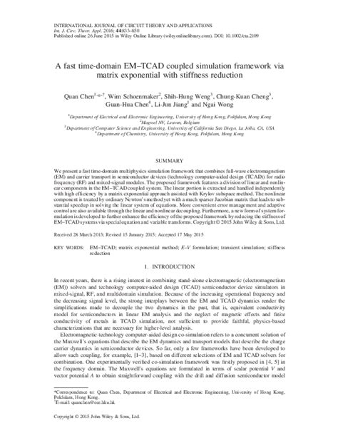 pdf a fast time domain em tcad coupled simulation framework via