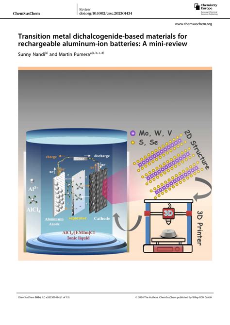 Pdf Transition Metal Dichalcogenide‐based Materials For Rechargeable Aluminum‐ion Batteries A