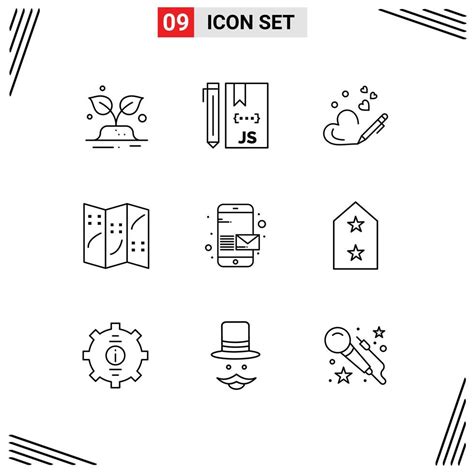 Editable Vector Line Pack Of 9 Simple Outlines Of Message Location Programming Navigation