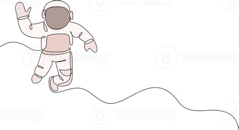 One Single Line Drawing Of Young Astronaut In Spacesuit Flying At Outer