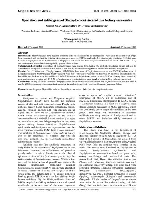 Pdf Speciation And Antibiogram Of Staphylococcus Isolated In A