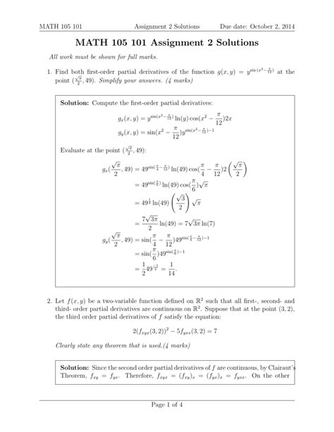 Math 105 101 Assignment 2 Solutions