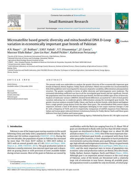 Pdf Microsatellite Based Genetic Diversity And Mitochondrial Dna D