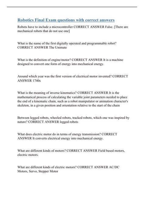 Robotics Final Exam Questions With Correct Answers Robotics Stuvia US