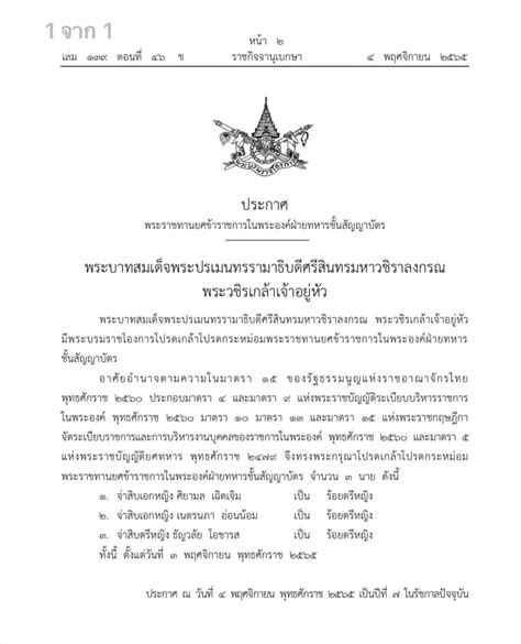 โปรดเกล้าฯ พระราชทานยศขรก ในพระองค์ แก่ “7 นายทหารหญิง” ได้เลื่อนยศสูงขึ้น