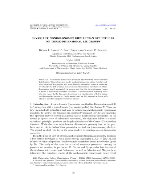 Pdf Invariant Nonholonomic Riemannian Structures On Three Dimensional