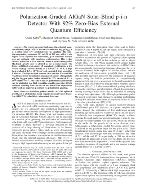 Pdf Polarization Graded Algan Solar Blind P I N Detector With 92 Zero Bias External Quantum