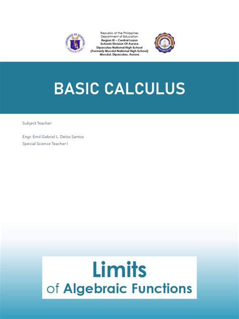 1 Basic Calculus Limits Of Algebraic Functions Pdf Function