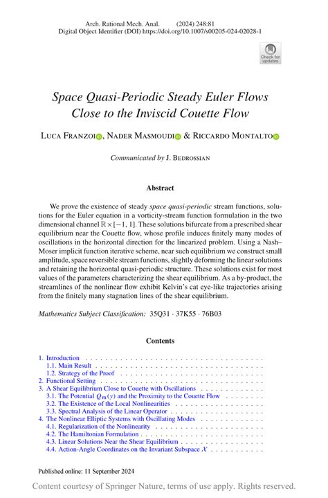 Pdf Space Quasi Periodic Steady Euler Flows Close To The Inviscid Couette Flow