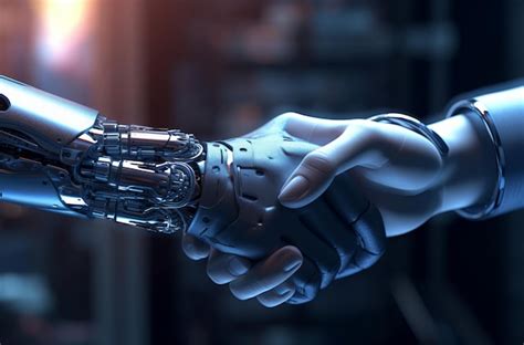 premium ai image a man and robot handshake embracing the future of