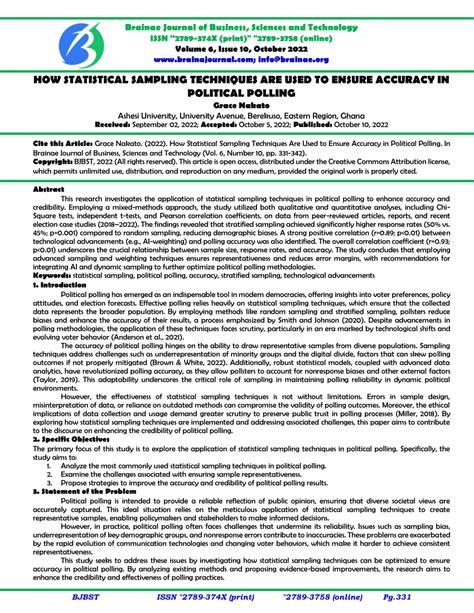 Pdf How Statistical Sampling Techniques Are Used To Ensure Accuracy In Political Polling