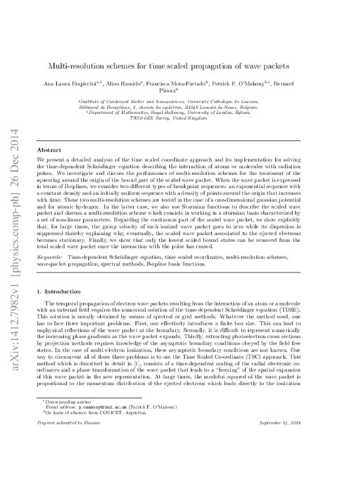 pdf multiresolution schemes for time scaled propagation of wave packets
