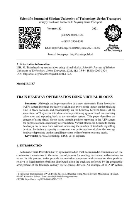 Pdf Train Headway Optimisation Using Virtual Blocks