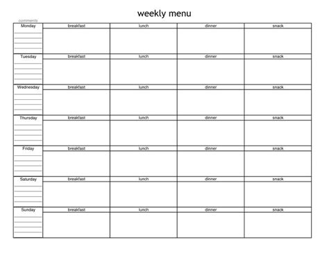 Blank Weekly Menu