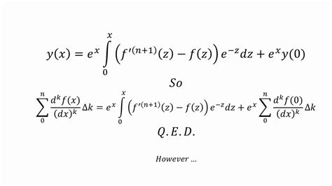 Mathematics: an expression for the summation of the derivative of a function from 0 to n times ...