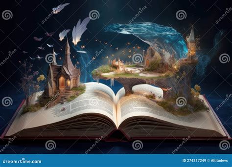 Magical Book With Story Unfolding In The Pages Bringing Fictional