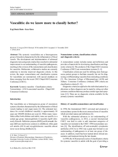 Pdf Vasculitis Do We Know More To Classify Better Seza Ozen