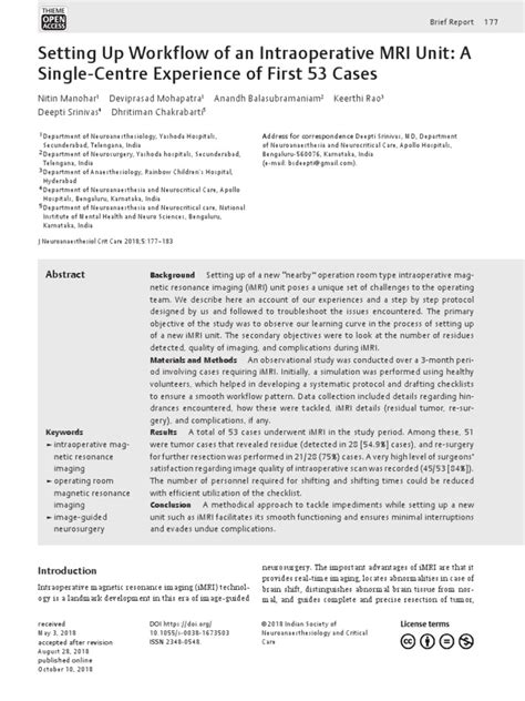 Setting Up Workflow Of An Intraoperative Mri Unit A Single Centre