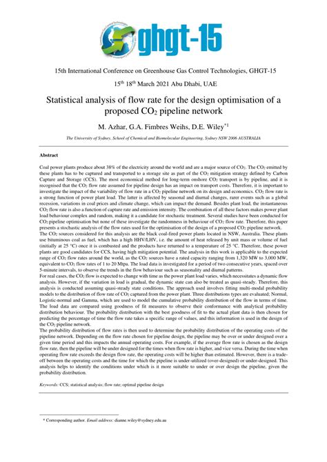 Pdf Statistical Analysis Of Flow Rate For The Design Optimisation Of A Proposed Co2 Pipeline