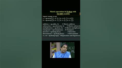 Python Numpy Module For Matrix Operations Drsridevi Python Coding