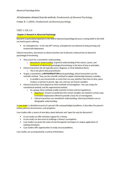 Fundamentals Of Abnormal Psychology Summary Unit 1 Psyc 4430 Abnormal Psychology Kennesaw