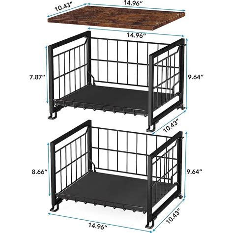 2 Tier Counter Basket Metal Wire Basket With Wood Top Stackable Fruit