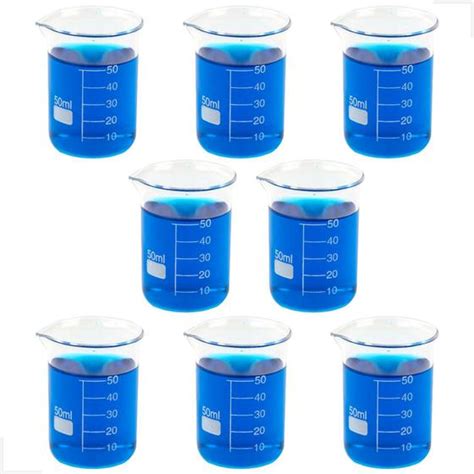 Kit 8 Béquer 50ml Becker De Vidro Forma Baixa Graduado Perfecta