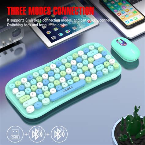 Mofii Wireless Bluetooth Keyboard And Mouse Combination Pop Punk Round Macaron Keyboard 2 4ghz