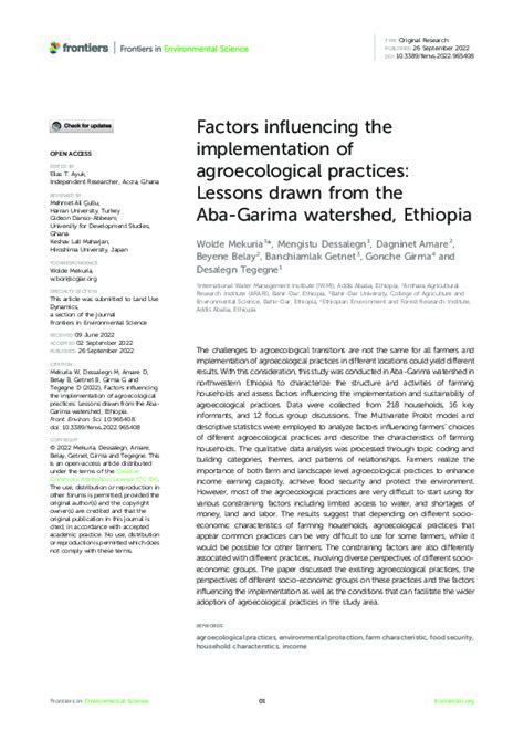 Pdf Factors Influencing The Implementation Of Agroecological