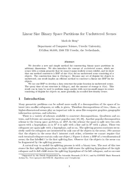 De Berg Linear Size Binary Space Partitions For Uncluttered Scenes Pdf Time Complexity