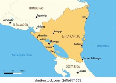 Vector Map Nicaragua Major Cities Neighboring Stock Vector Royalty Free 2606874663 Shutterstock