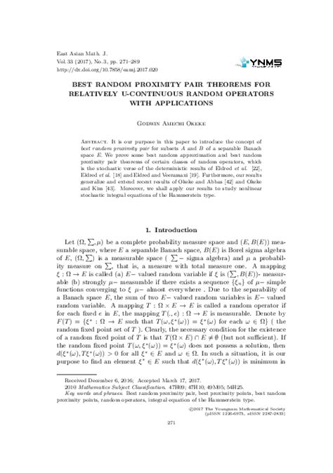 Pdf Best Random Proximity Pair Theorems For Relatively U Continuous Random Operators With