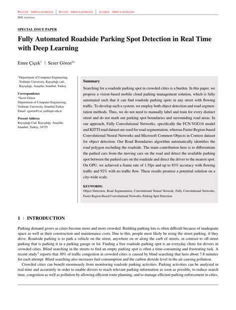Pdf Fully Automated Roadside Parking Spot Detection In Real Time With