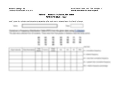 Solution Module 1 Frequency Distribution Table Studypool