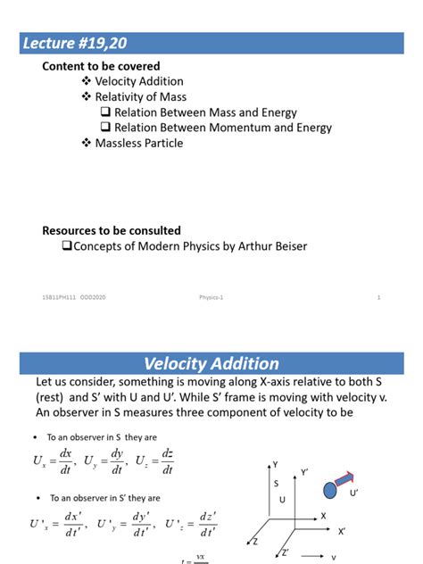 l19 velocity addition and mass energy relation pdf special