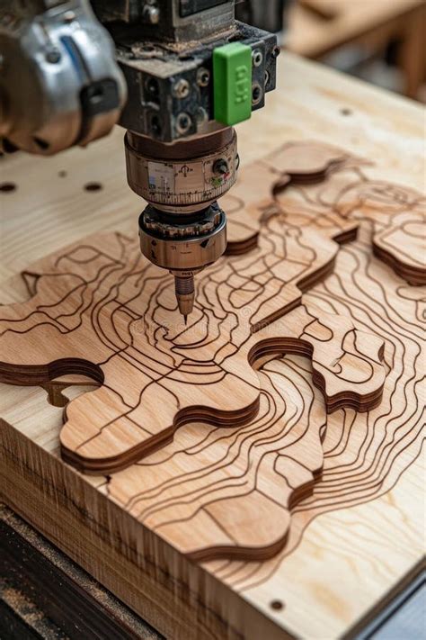 Cnc Router Crafting Intricate Wooden Inlay Woodworking And Precision Cutting In Action Stock