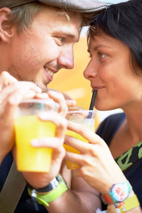 Couple Orange Juice And Love With Happiness Marriage And Health With